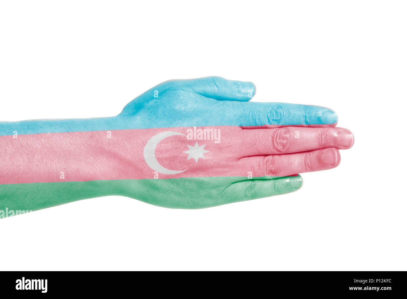 Man hand sign with Azerbaijan flag isolated on white background Stock ...