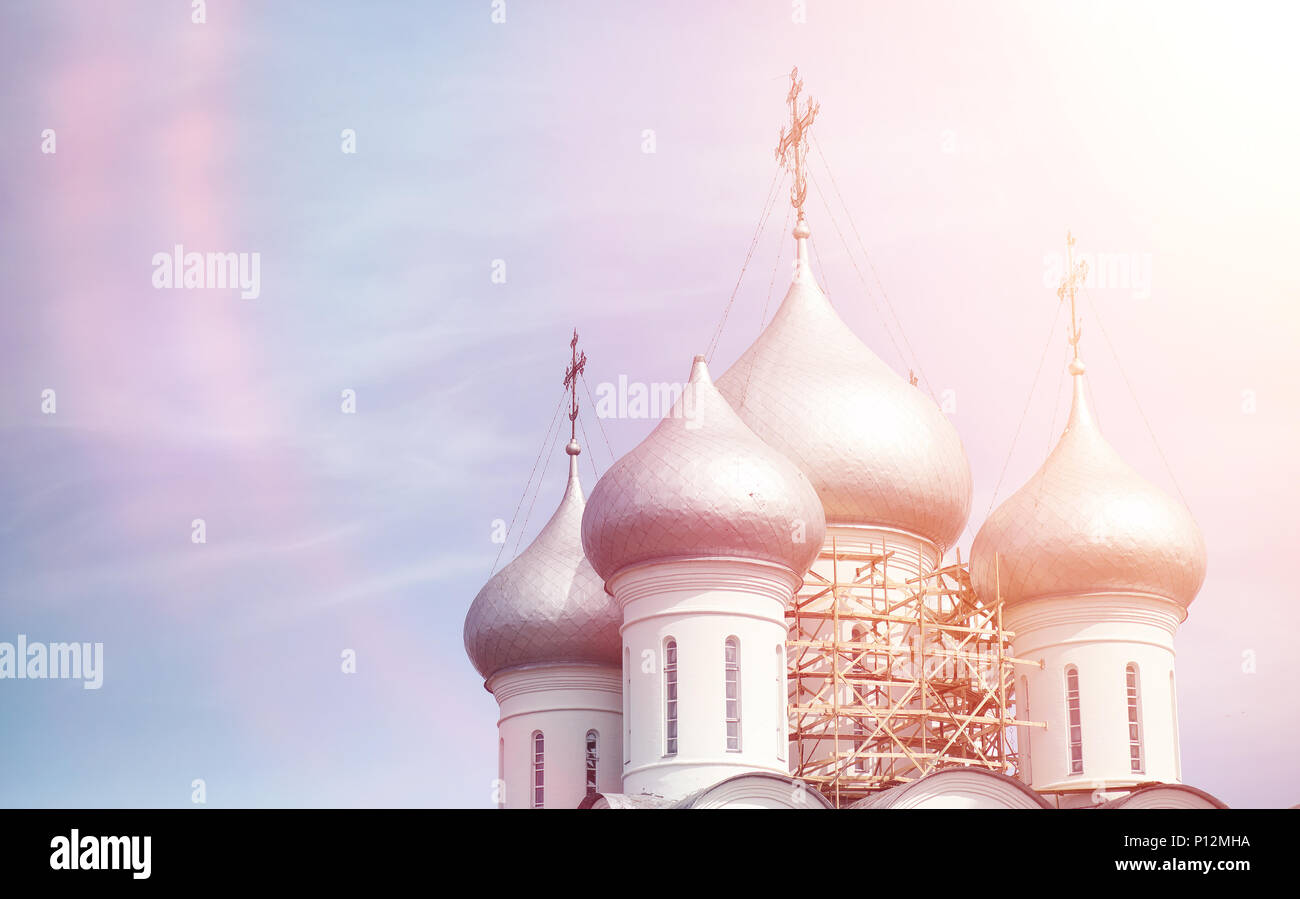 Domes of a religious building. Crosses on the domes of the church ...