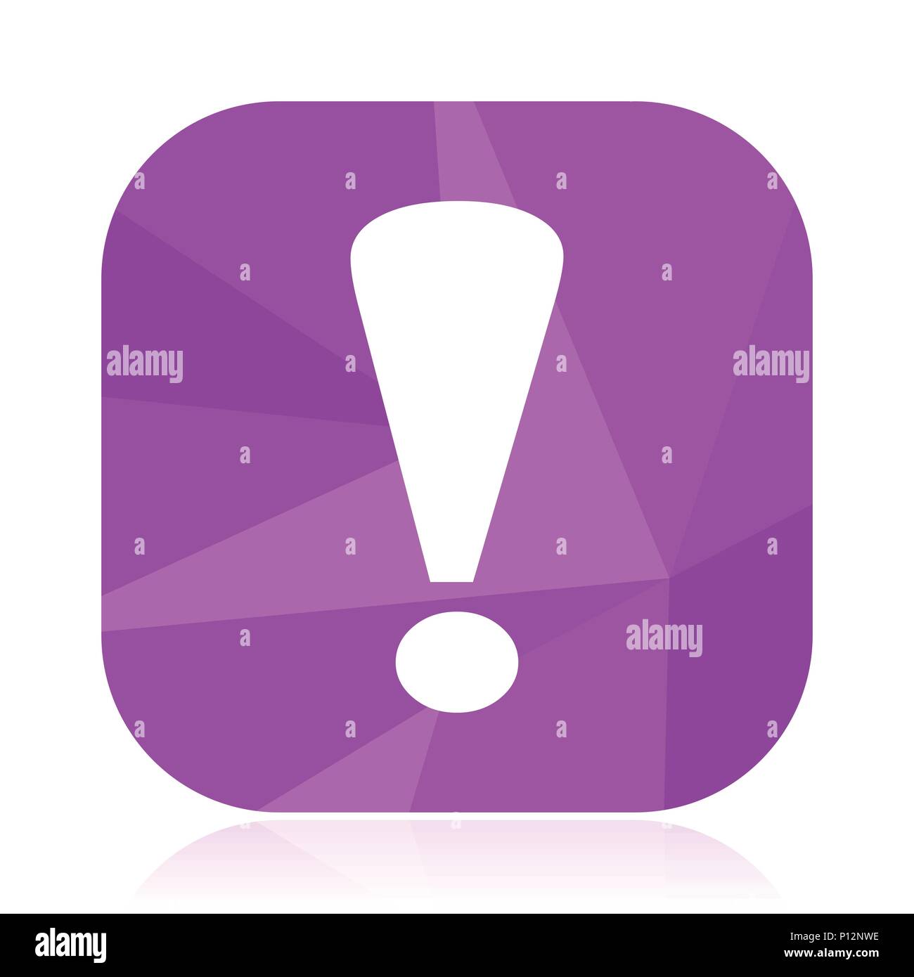 Exclamation sign flat vector icon. Attention violet web button. Warning ...