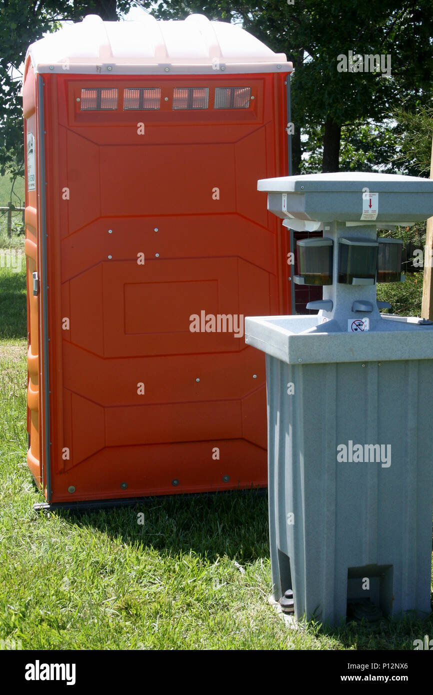 portable restroom and hand-washing mobile sink Stock Photo - Alamy