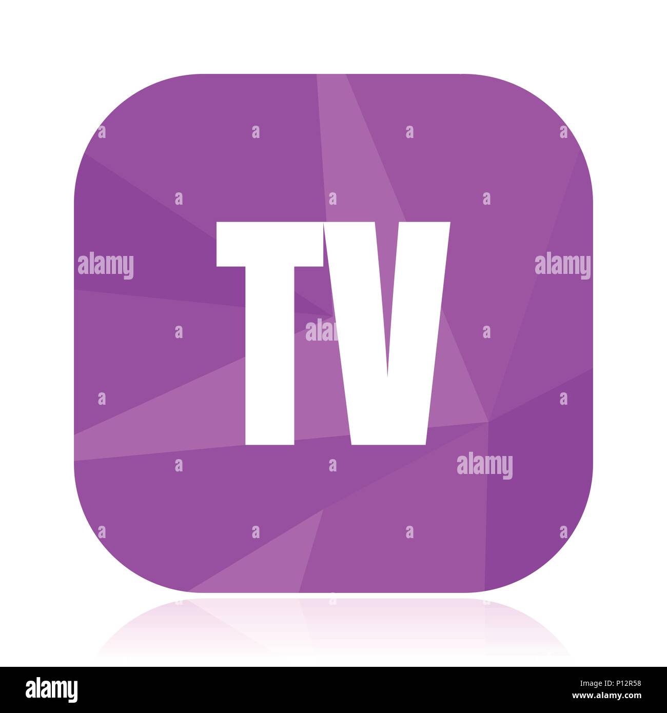 Tv flat vector icon. Television violet web button. Text internet square ...