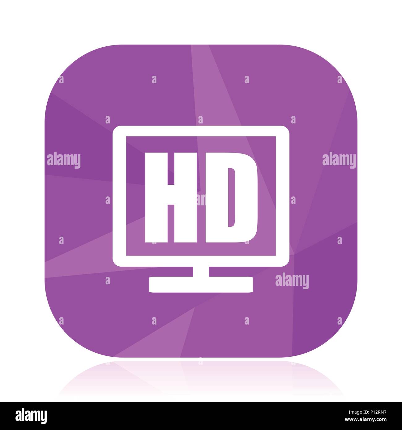 Hd display flat vector icon. TV violet web button. Television internet ...