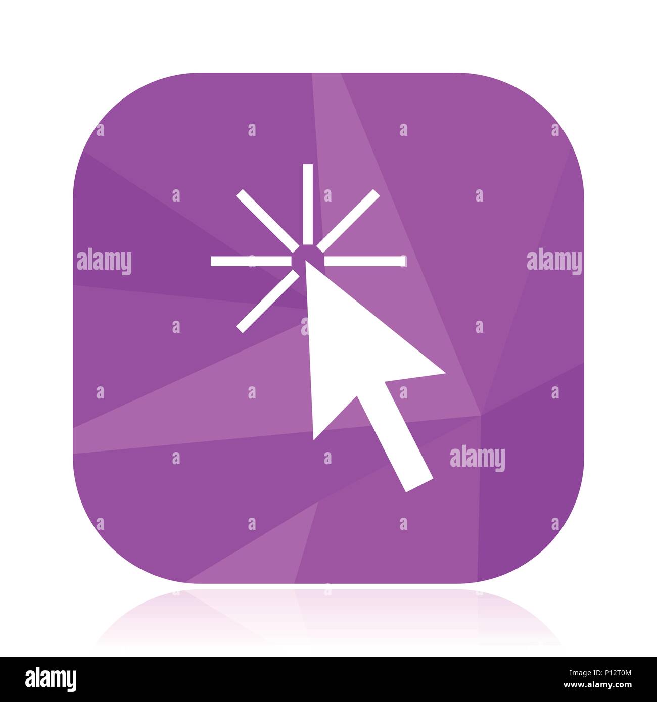 Click here flat vector icon. Arrow violet web button. Pointer internet ...