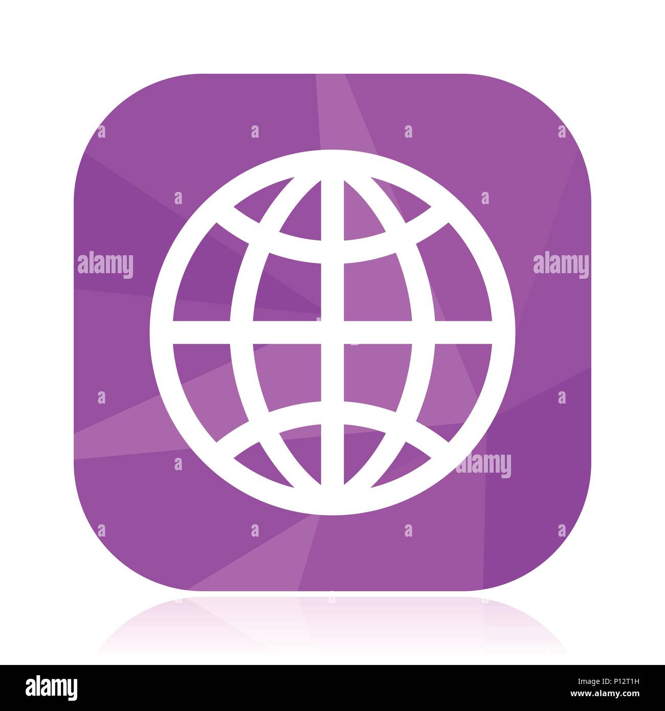 Earth flat vector icon. Globe violet web button. World internet square ...