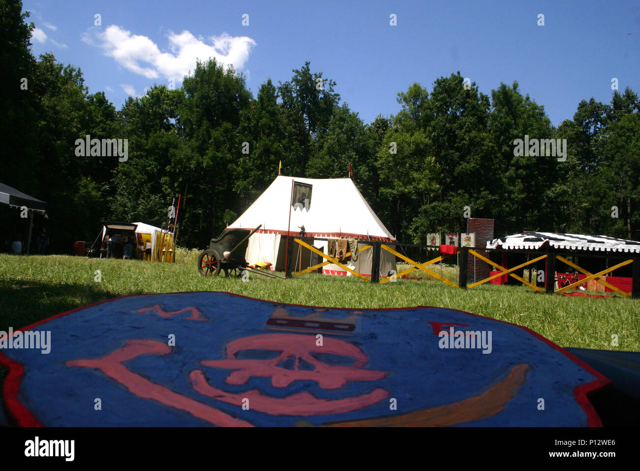 Scene from medieval summer camp for children Stock Photo - Alamy