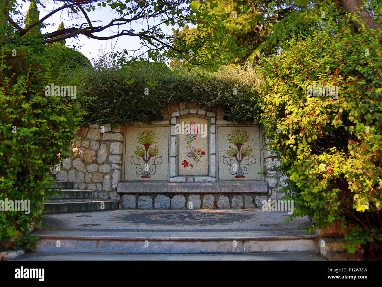 Colorful old mosaic in the park Castle Hill in Nice, France Stock Photo ...