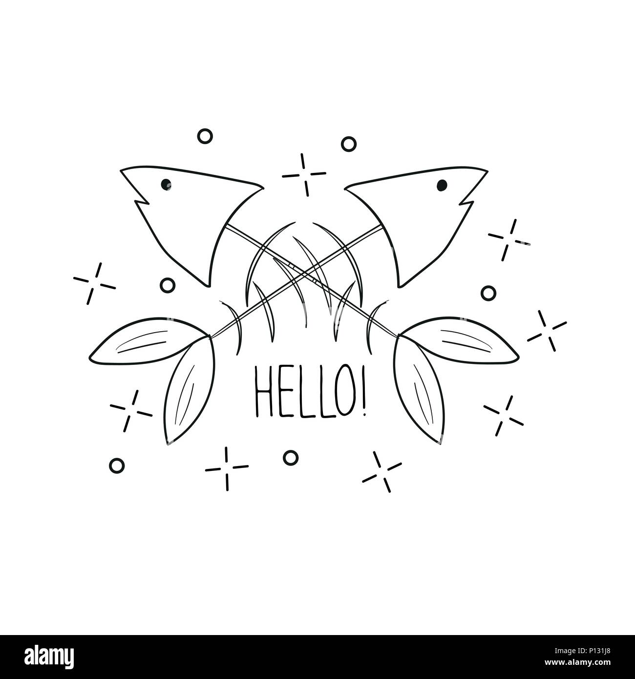 Hand drawn fish skeleton. Sketch style. Vector illustration. T-shirt ...