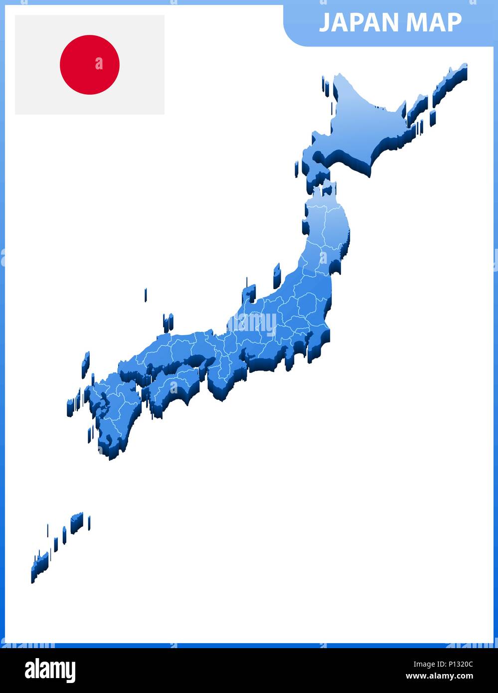 Highly detailed three dimensional map of Japan. Administrative division ...
