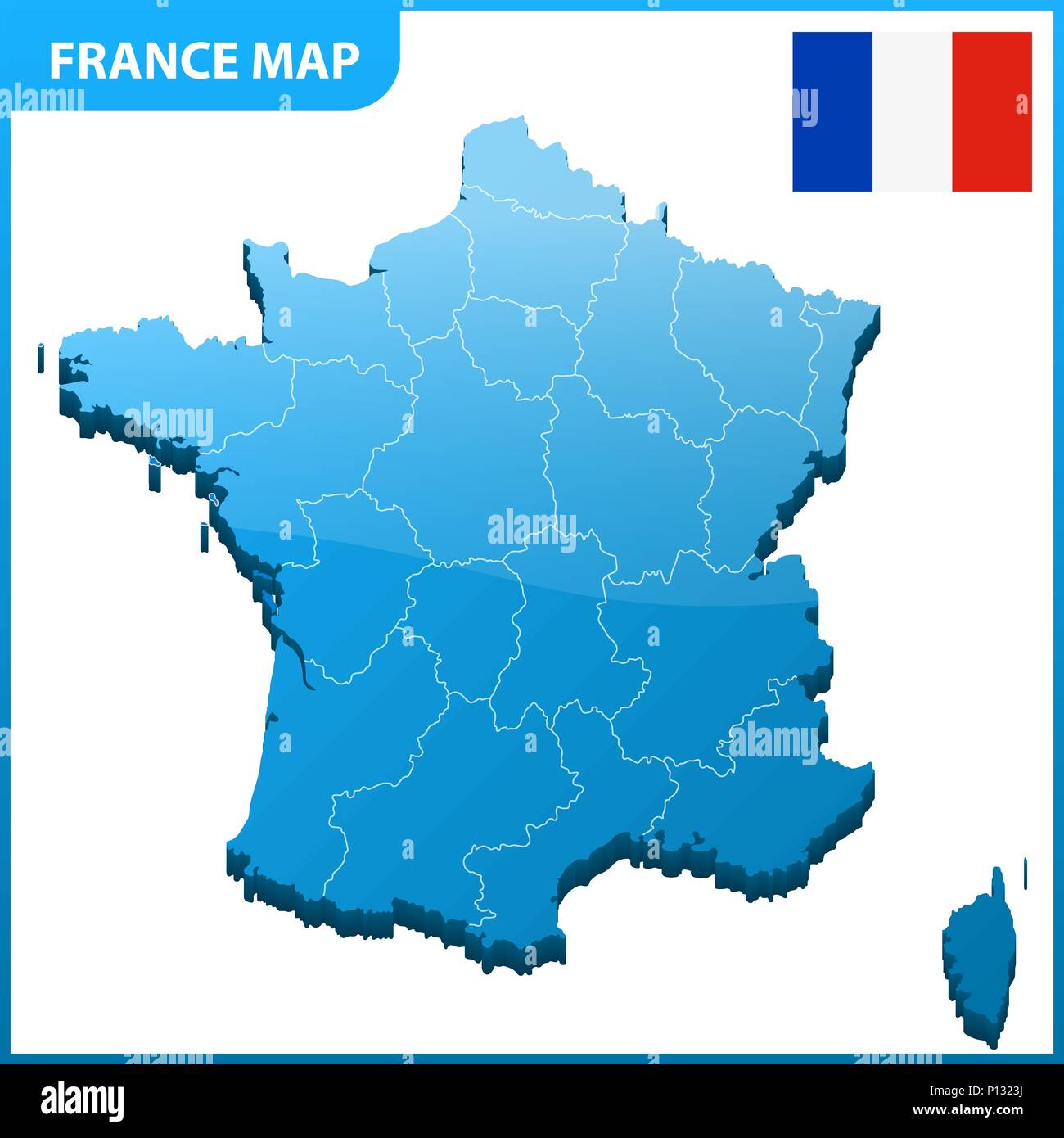 Highly detailed three dimensional map of France. Administrative ...