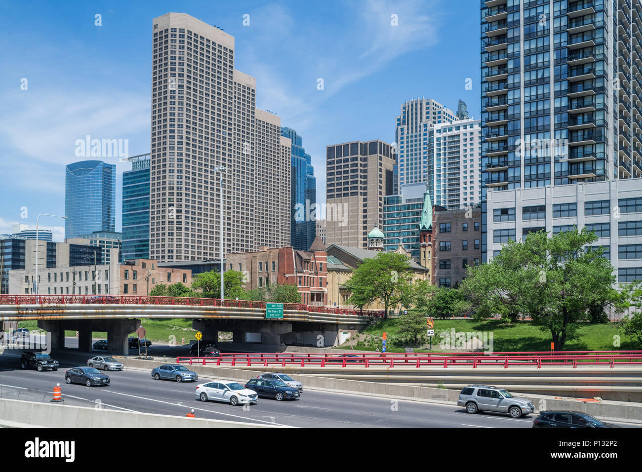 Kennedy Expressway and Chicago skyline Stock Photo - Alamy