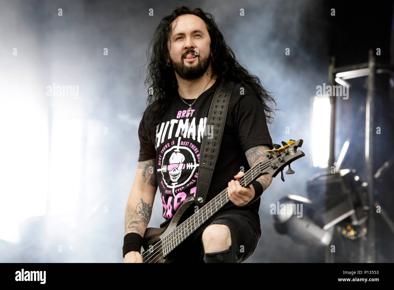 Frédéric Leclercq of Dragonforce performs on stage during Download ...