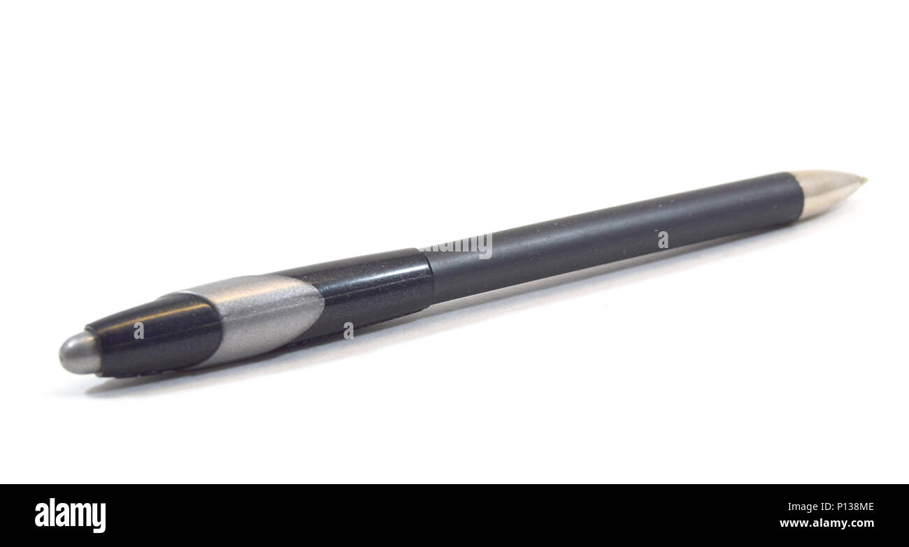 Black and silver plastic ball-point pen with black ink - isolated Stock ...