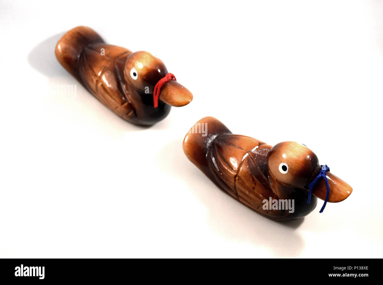 Cute Korean wedding ducks facing each other, Korean Mandarin ducks. The ...
