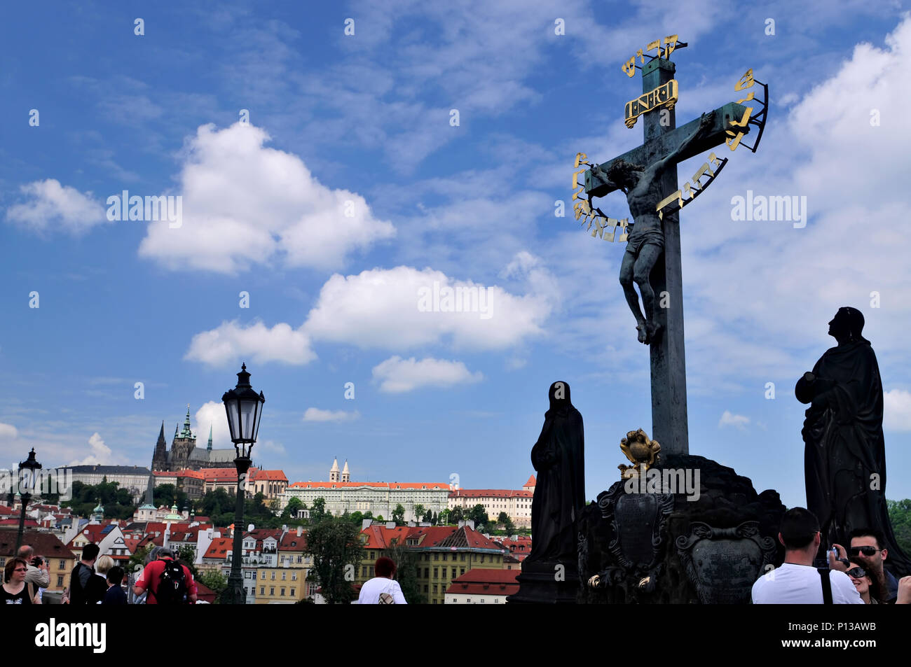 Crucifix on Charles Bridge, Prague, Czech Republic Stock Photo - Alamy
