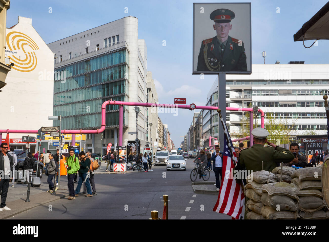 Berlin, Germany - April 5, 2017: Checkpoint Charlie in Berlin with ...