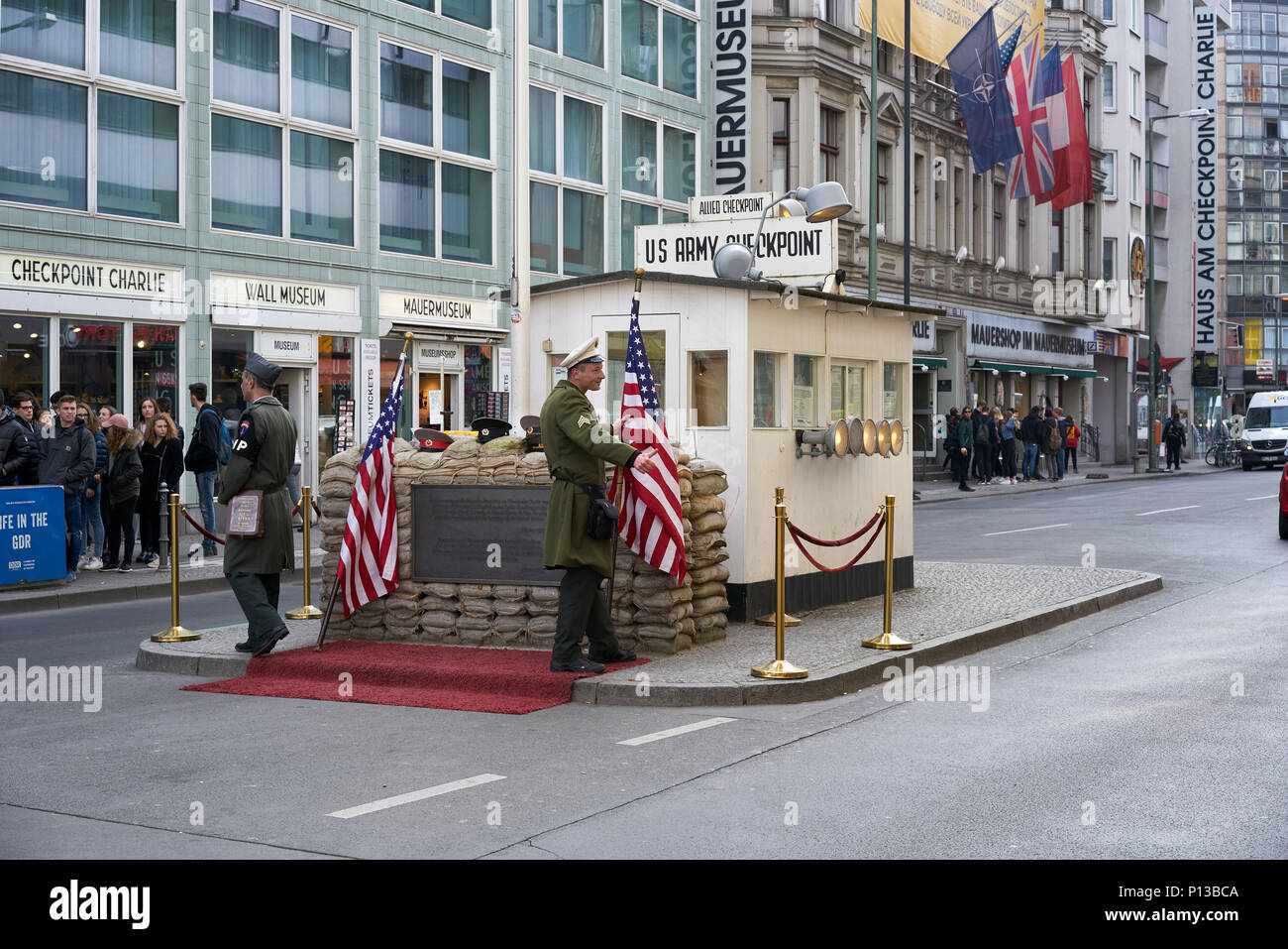 Berlin, Germany - April 5, 2017: Checkpoint Charlie in Berlin with ...