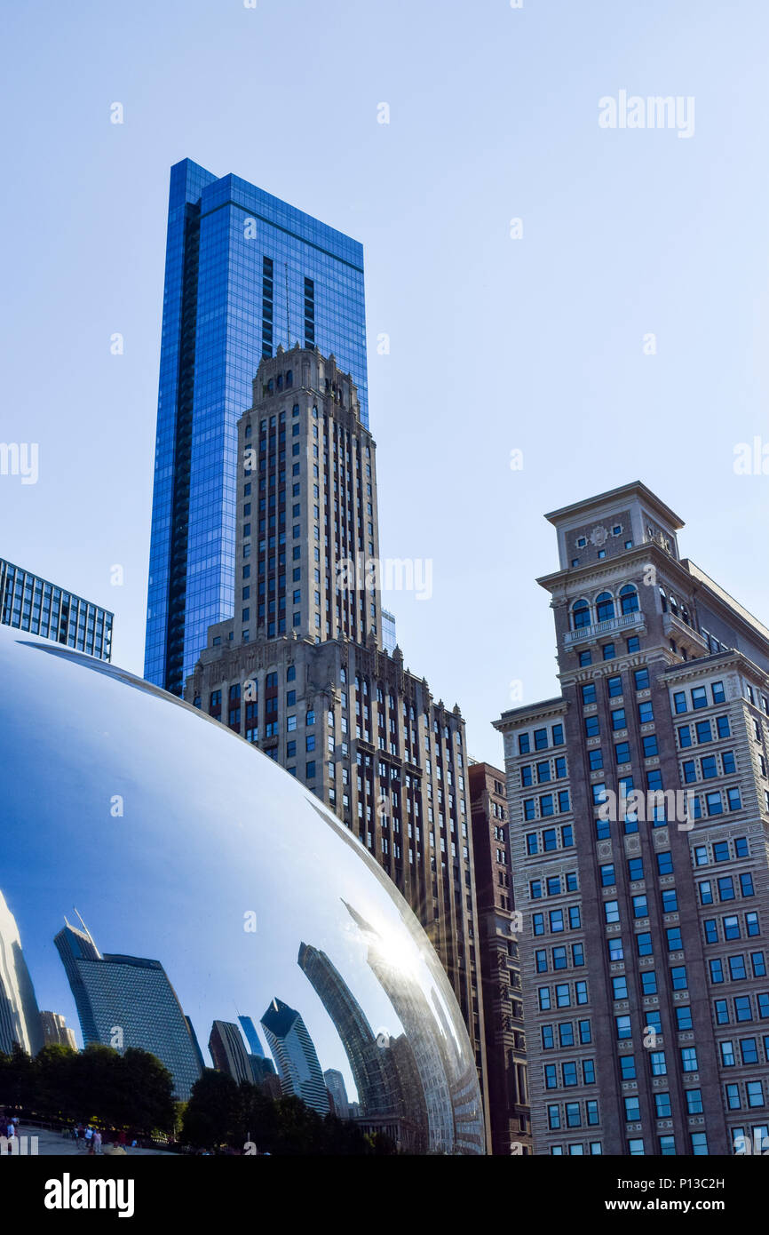 CHICAGO, ILLINOIS (USA) - JULY 22nd, 2016: Reflection of Chicago ...