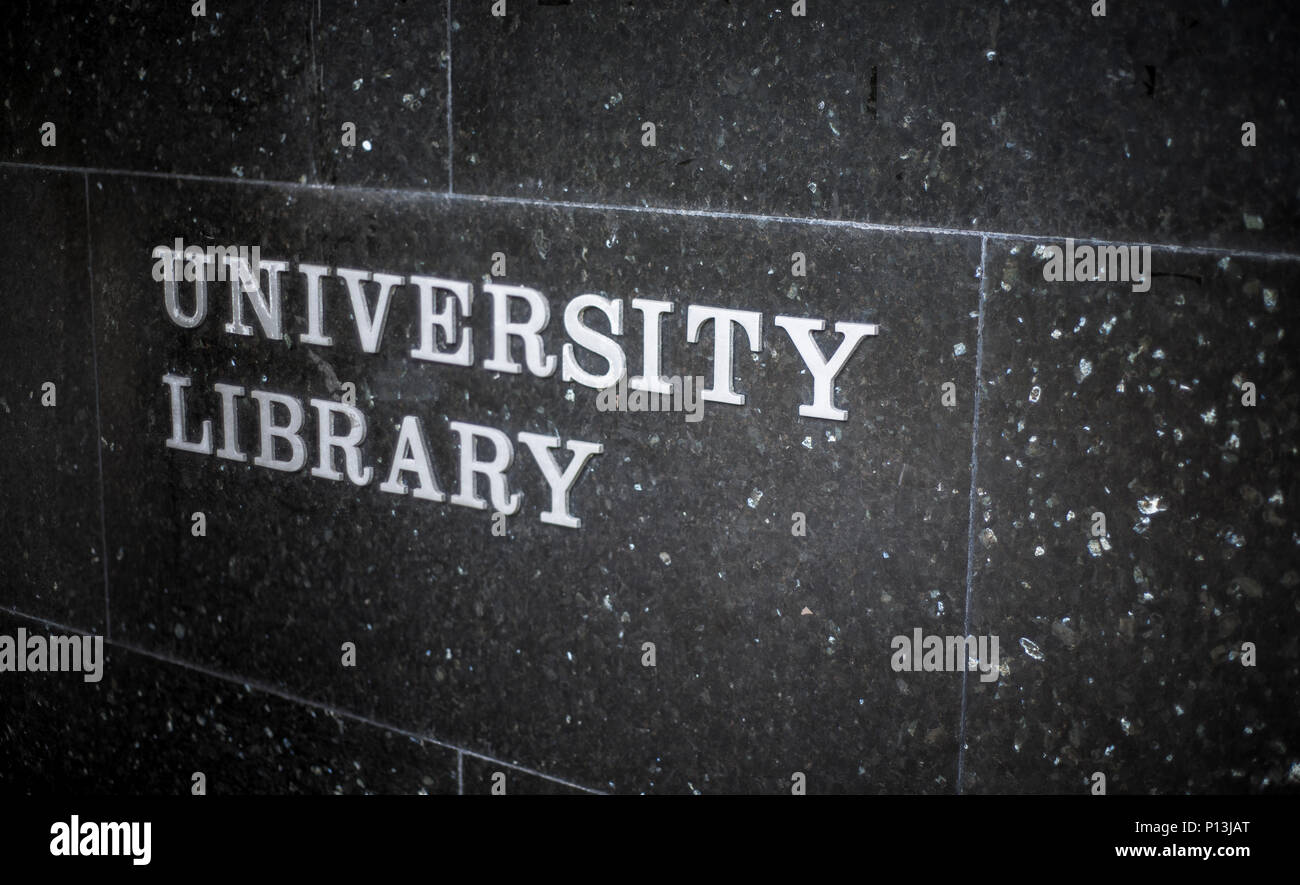 A Sign For The Library At A Prestigious University On Marble Stock ...