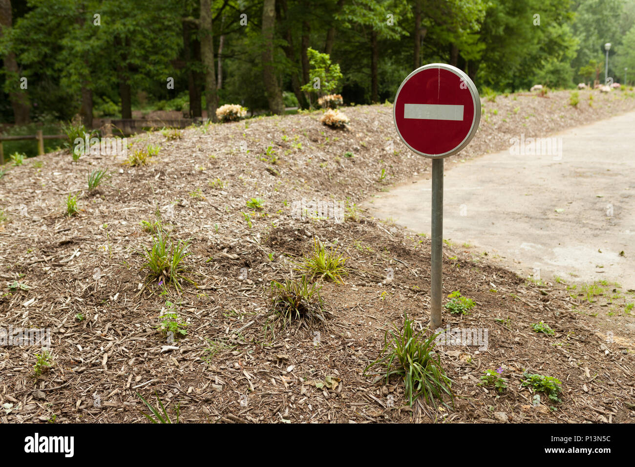 Do not enter sign on rural road horizontal image Stock Photo - Alamy