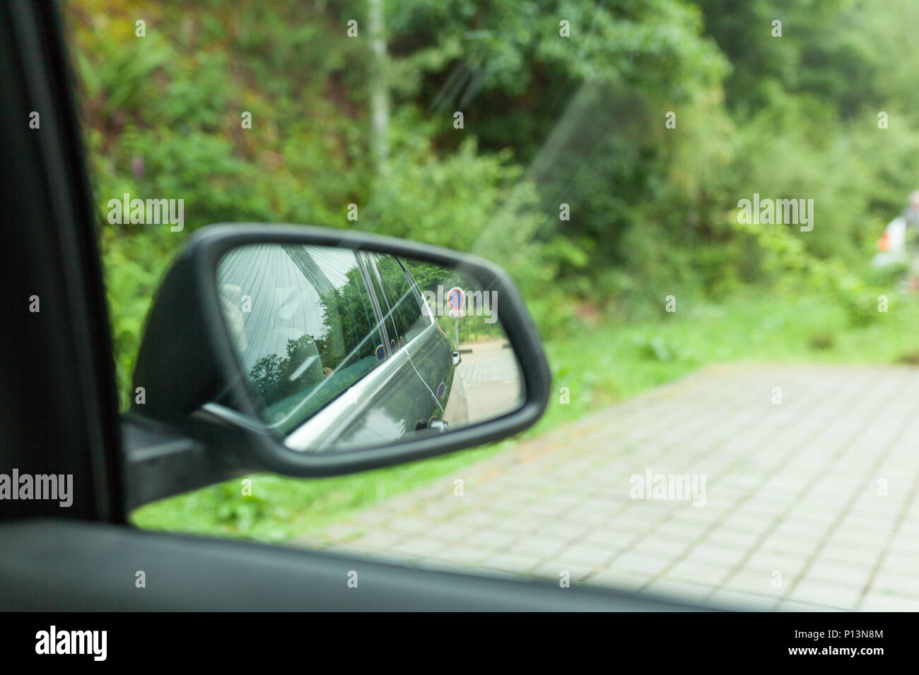 Landscape in the sideview mirror of a car , on road countryside Stock ...
