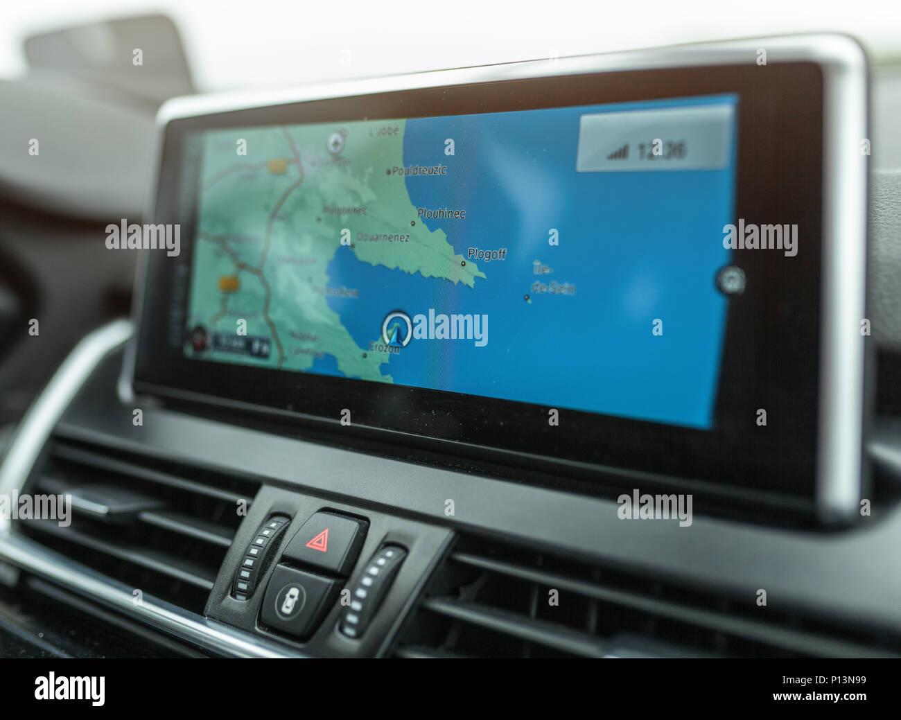 Satellite navigation screen in car dashboard hi-res stock photography ...