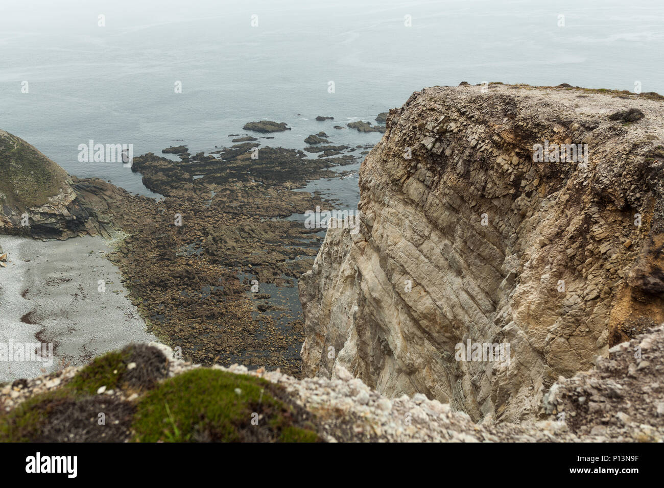 Summer Atlantic rocky coast view Big stony rockfall on precipice shore ...
