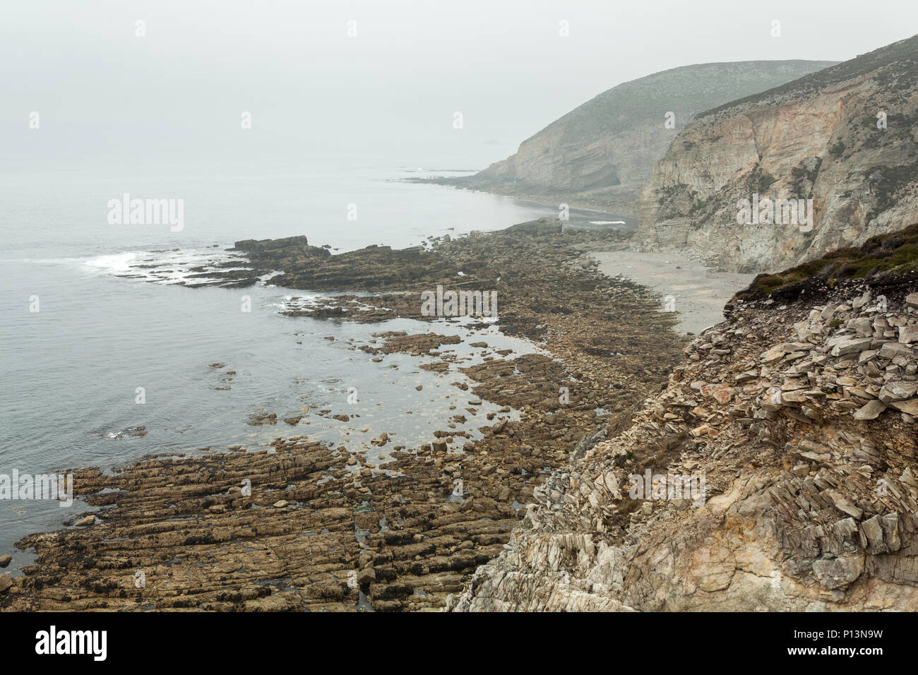 Summer Atlantic rocky coast view Big stony rockfall on precipice shore ...