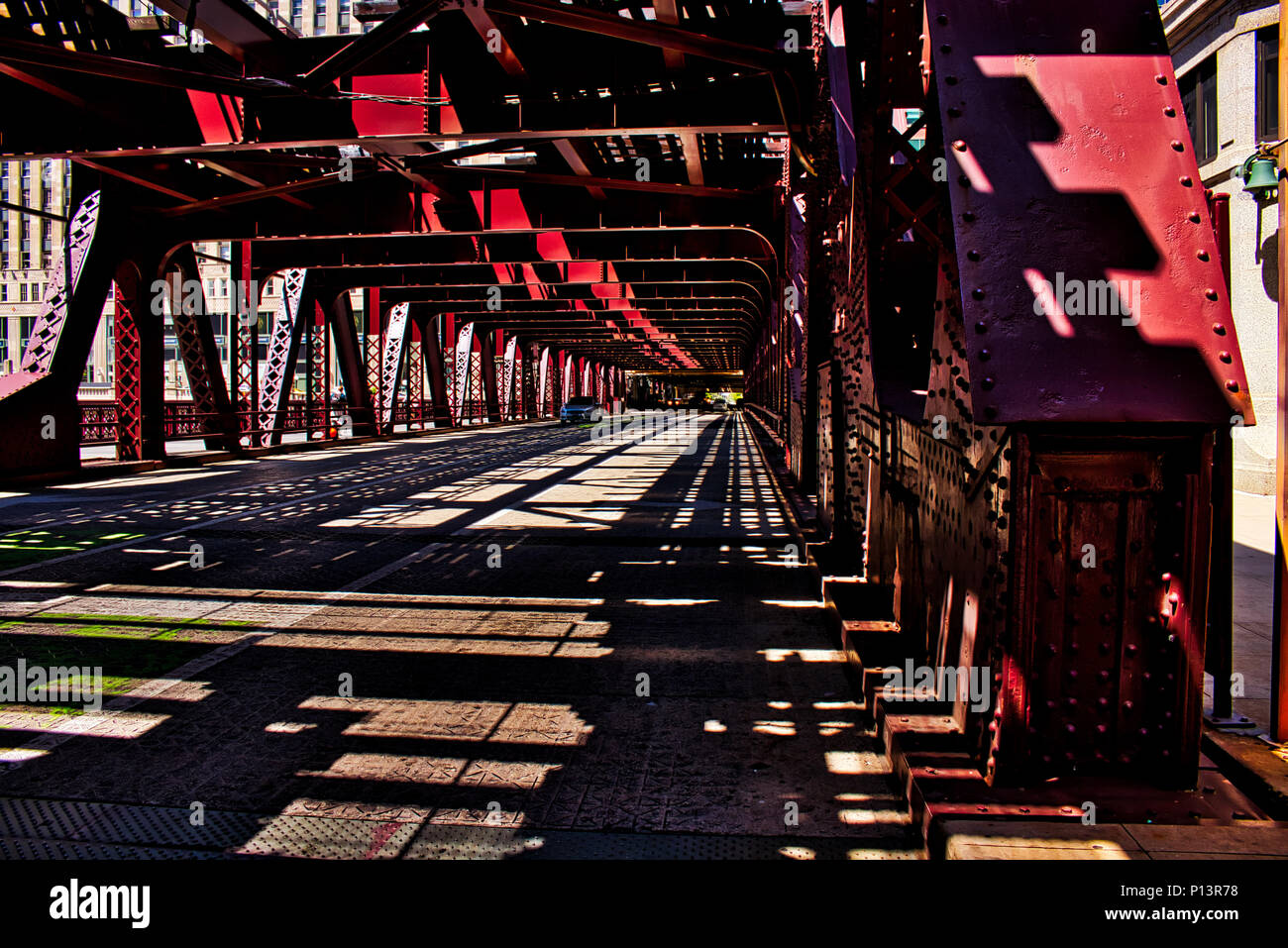 Afternoon shadows underneath the el tracks on Wells Street in Chicago ...