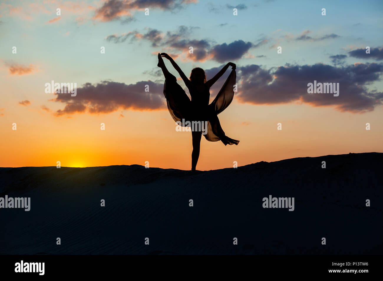 Girl Dancing Silhouette Sunset