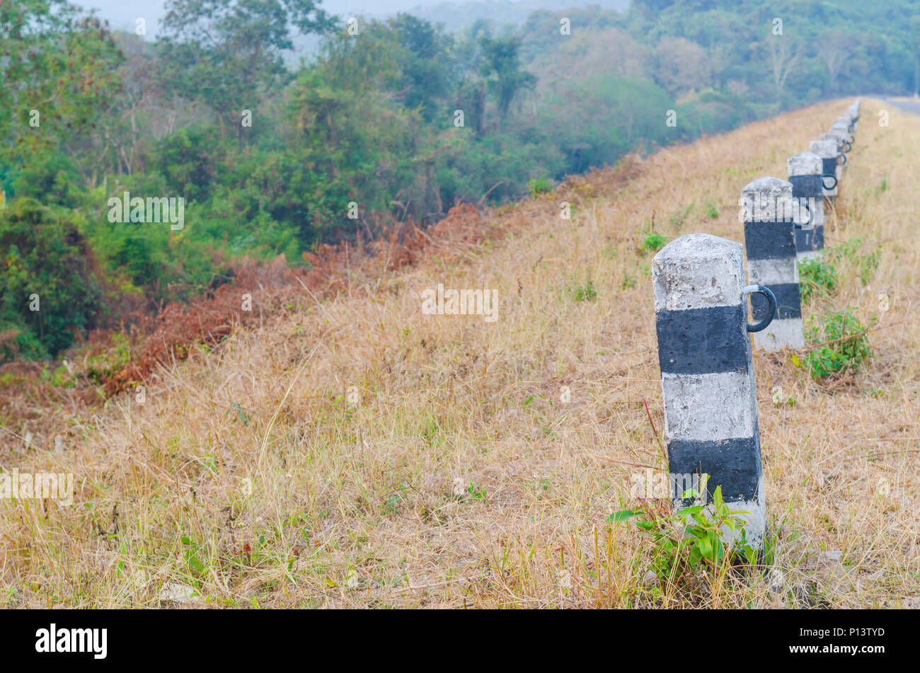 roadside pillar in the surface of natural road Stock Photo - Alamy