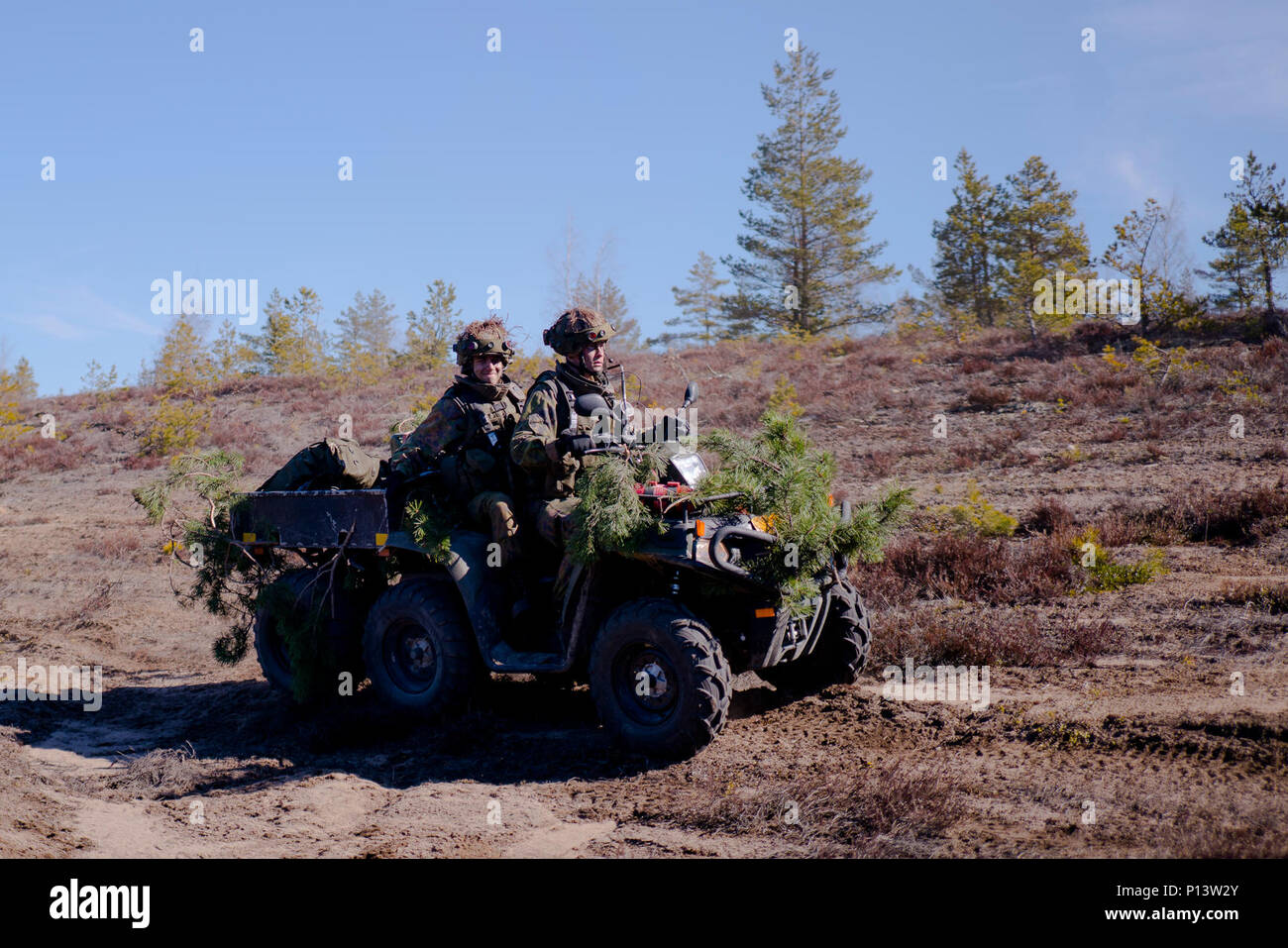 Finnish Soldiers of Armoured Brigade, patrol the area, in Pohjankangas ...