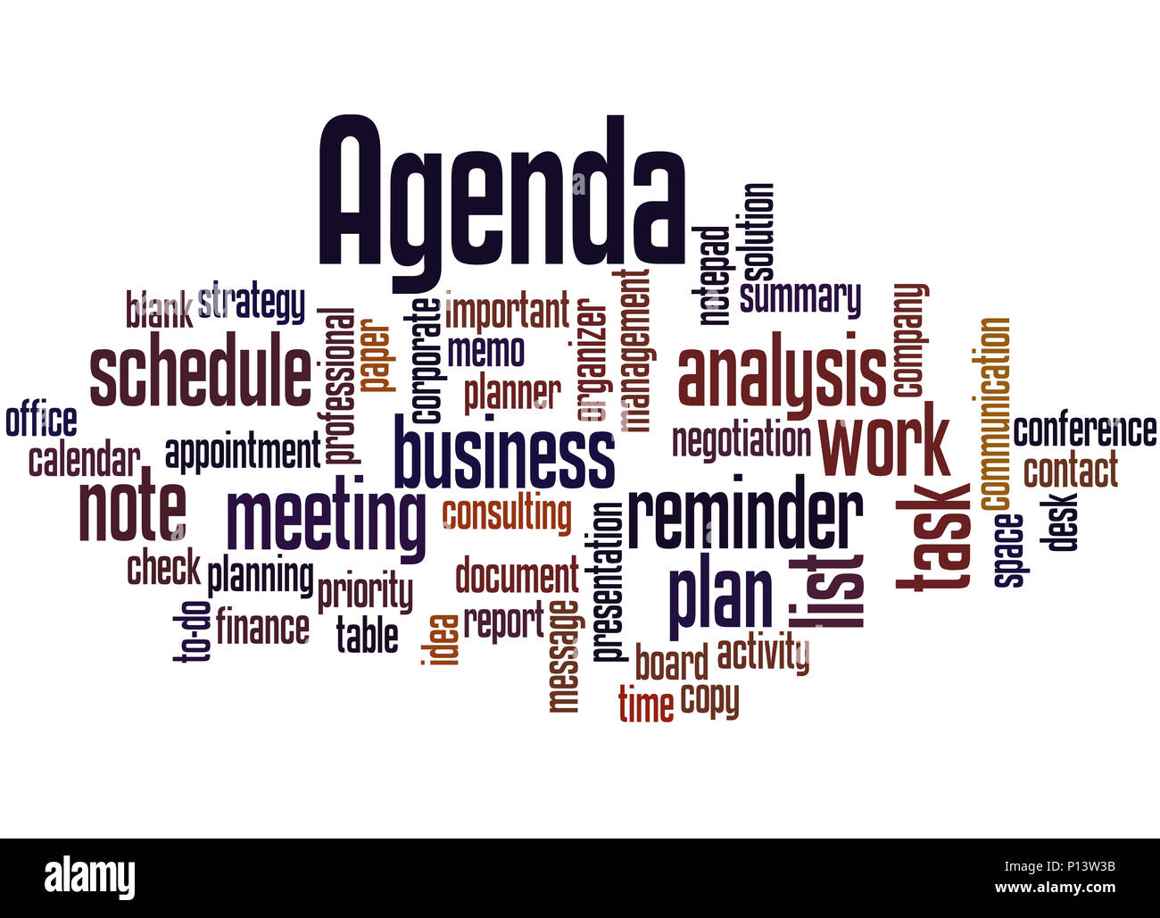 Agenda, word cloud concept on white background Stock Photo - Alamy