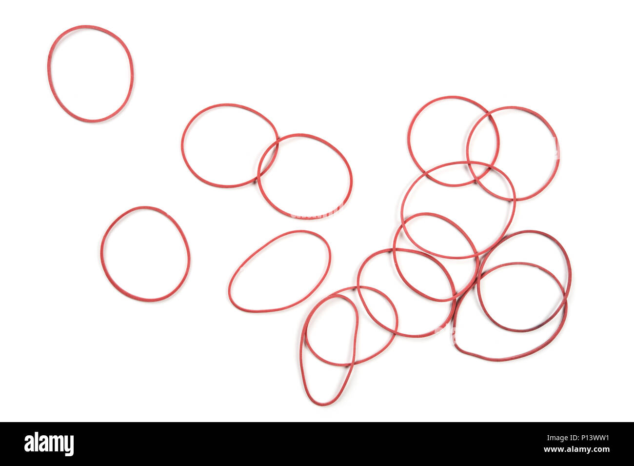 Red rubber bands isolated on white background Stock Photo - Alamy