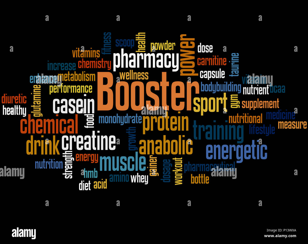 Booster, word cloud concept on balck background Stock Photo - Alamy