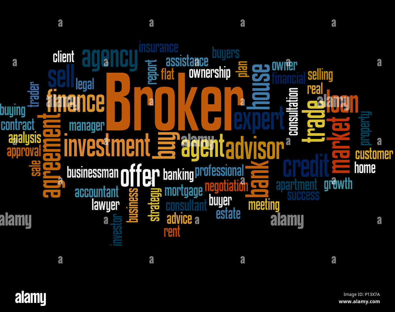 Broker, word cloud concept on black background Stock Photo - Alamy