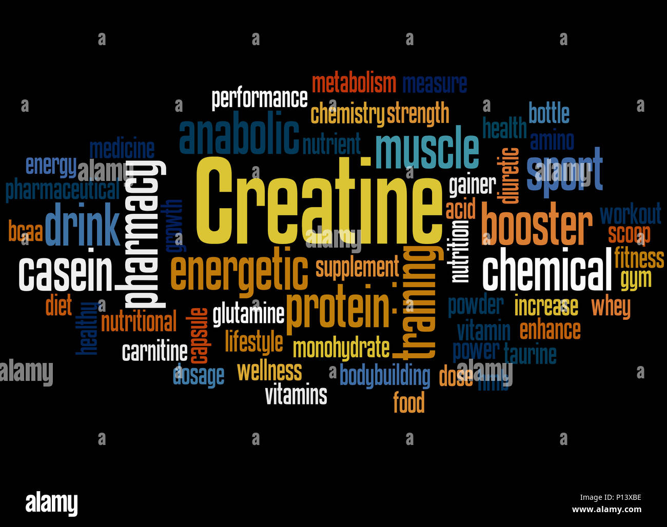 Creatine, word cloud concept on black background Stock Photo - Alamy