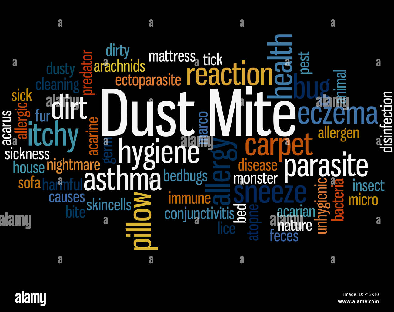Dust mite, word cloud concept on black background Stock Photo - Alamy