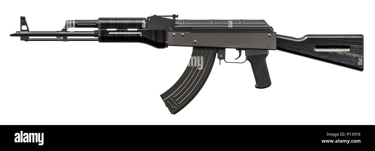 Assault rifle, side view. 3D rendering isolated on white background ...