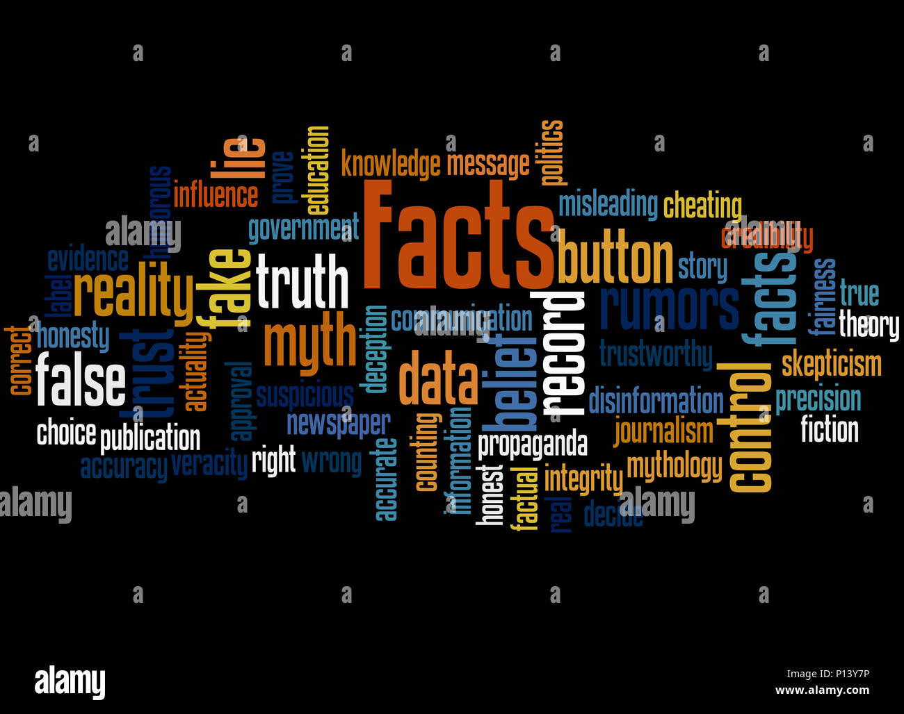 Facts, word cloud concept on black background Stock Photo - Alamy