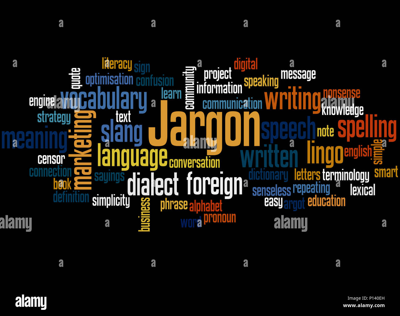 Jargon, word cloud concept on black background Stock Photo - Alamy