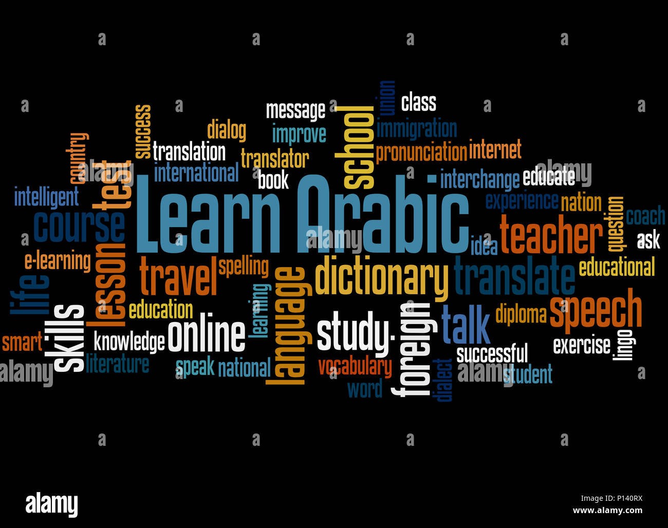 Learn Arabic, word cloud concept on black background Stock Photo - Alamy