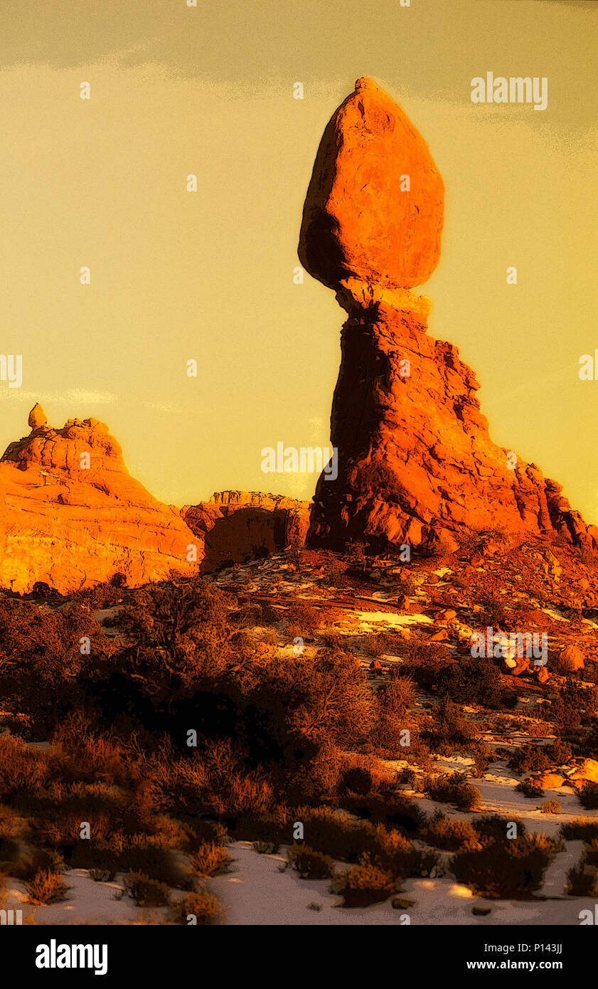 Arches National Park: near Moab, balanced Rock in late light (rendered ...