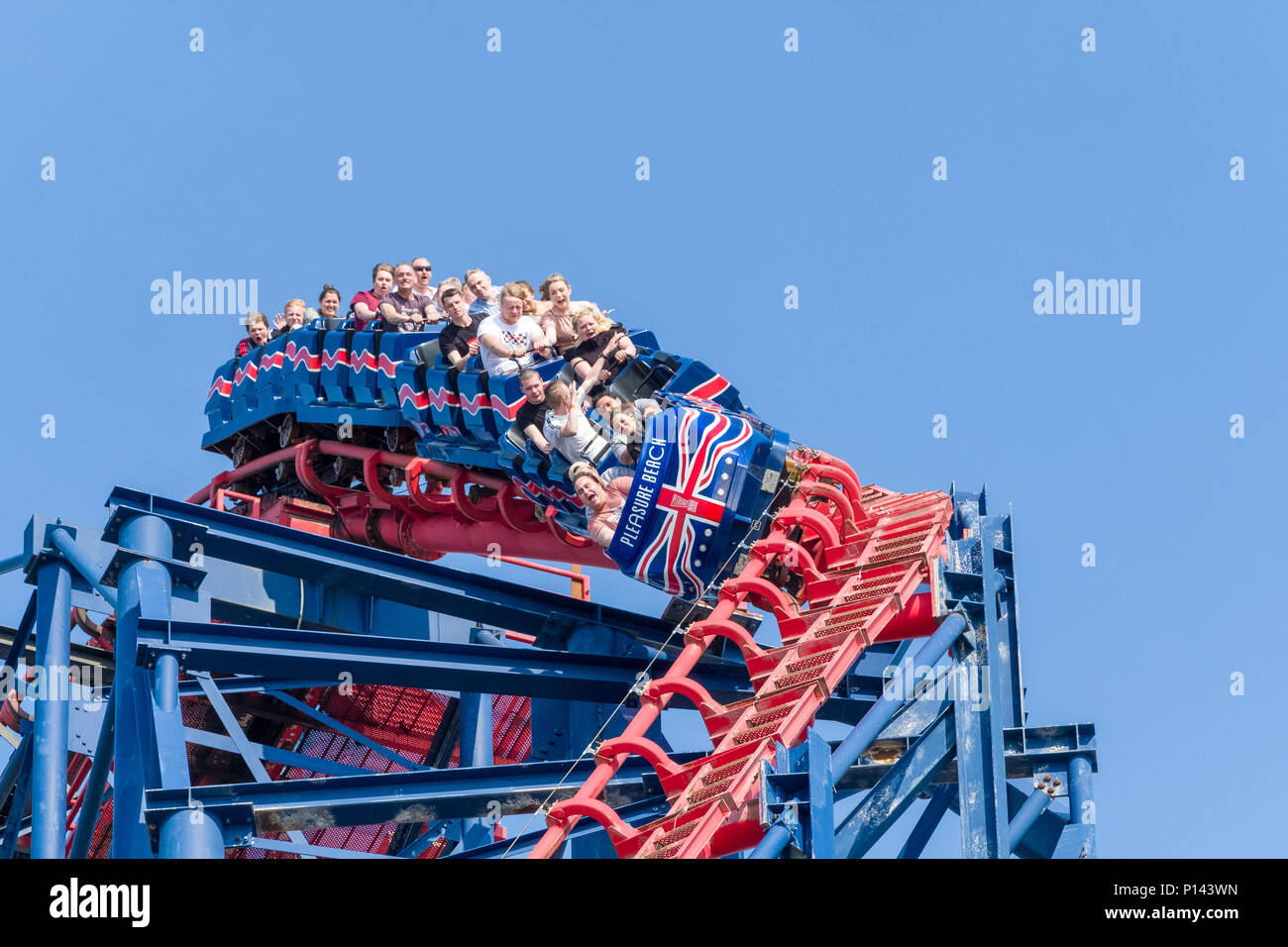 People at the top of The Big One roller coaster, Blackpool Pleasure ...