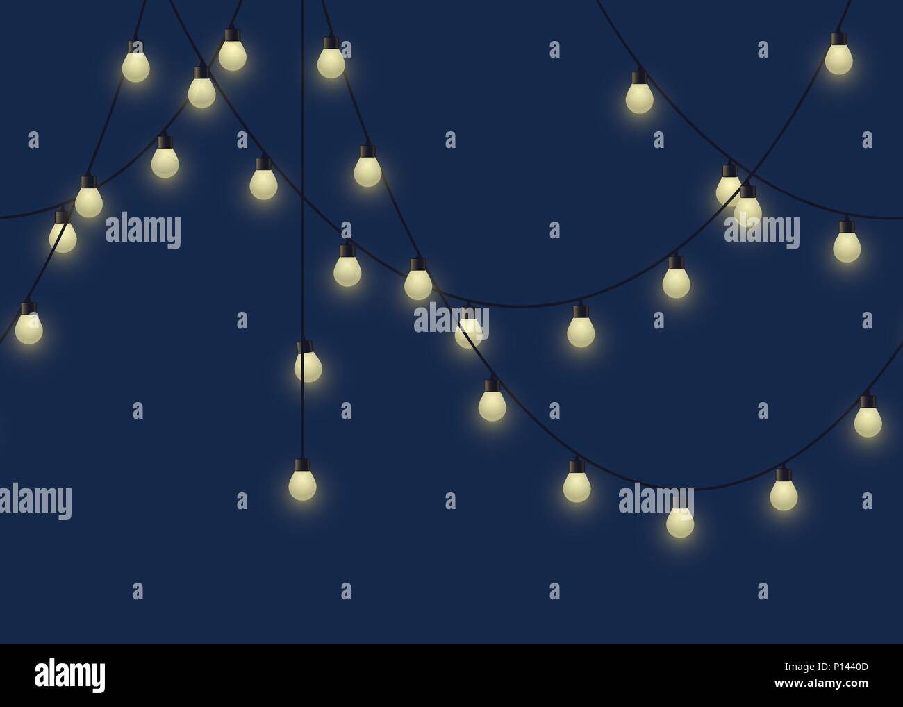 Glowing bulb garland, decorative light garland on dark background ...