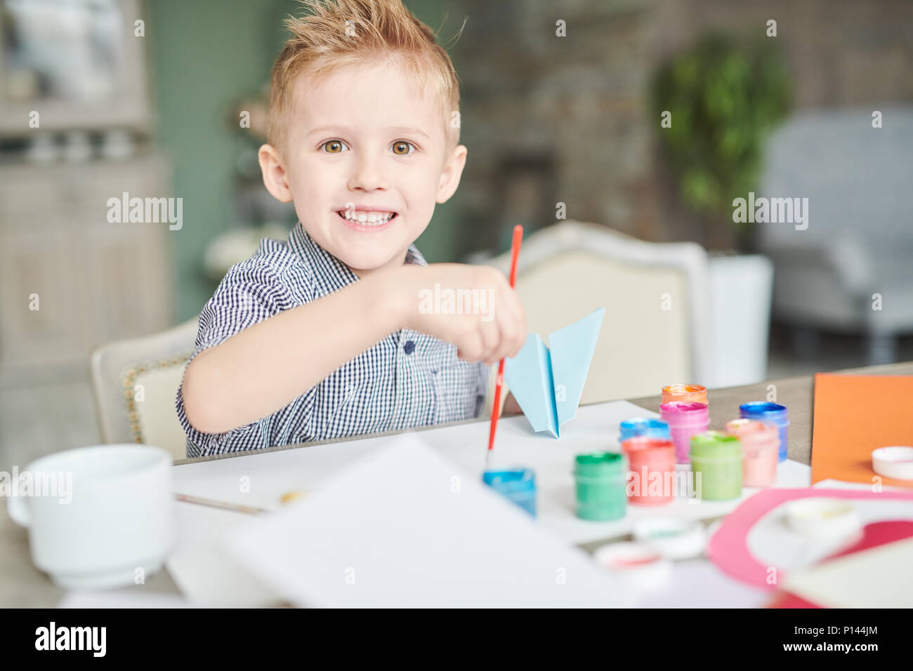 Creative Little Boy at Art Class Stock Photo - Alamy