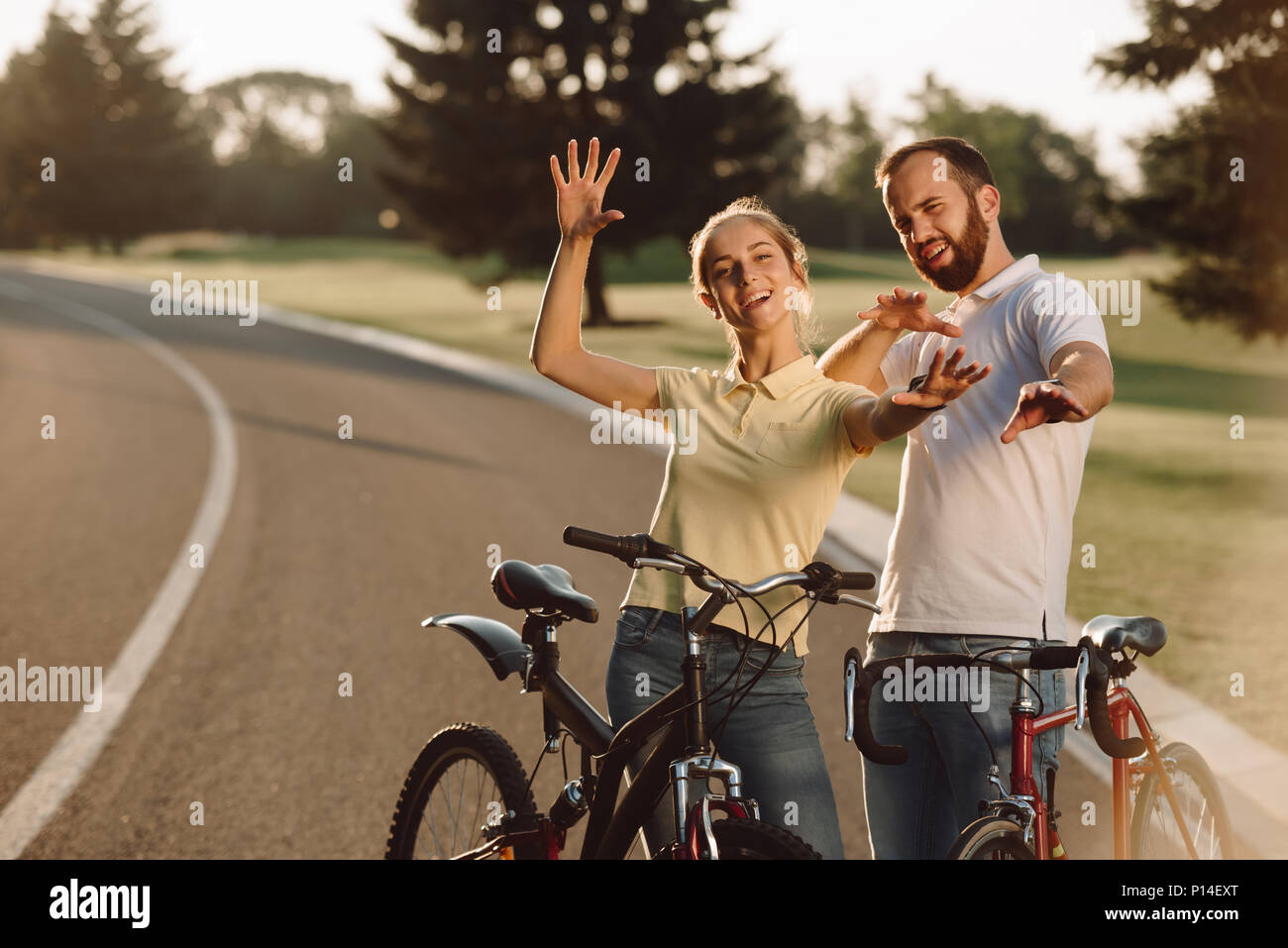 Happy cyclists in europe hi-res stock photography and images - Alamy