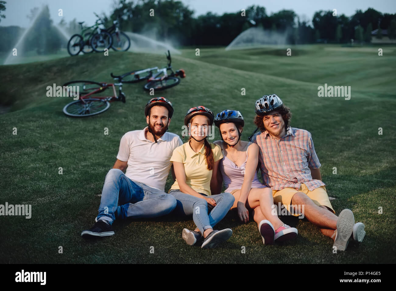Happy cyclists in nature on hi-res stock photography and images - Alamy