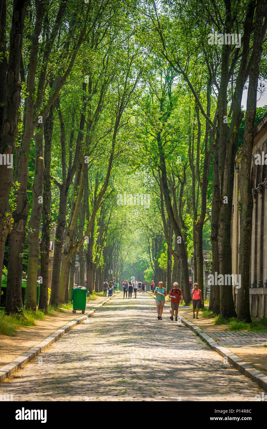 The wide, tree lined streets of Père Lachaise Cemetery are a perfect ...
