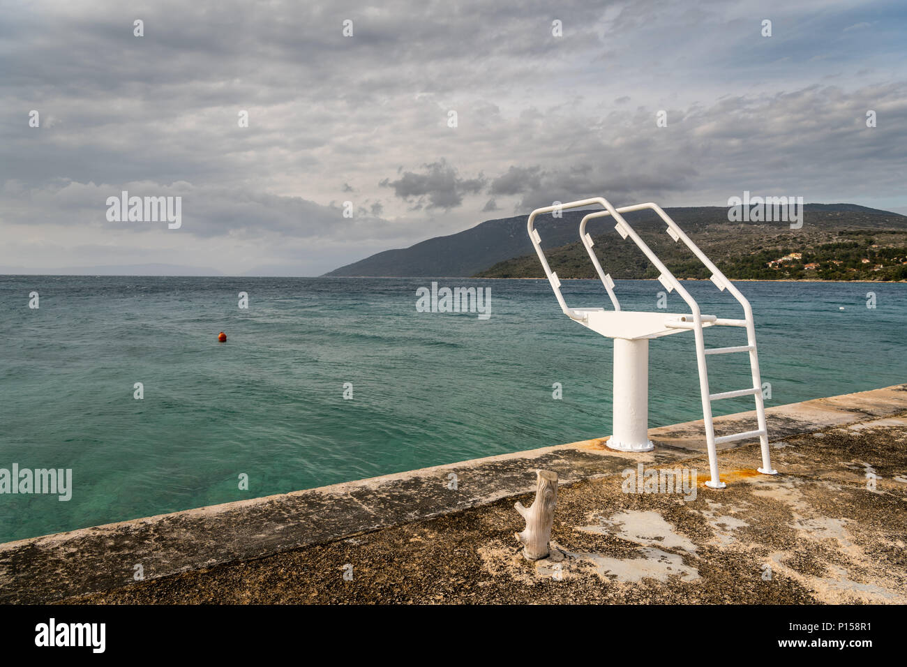 White ladder of a diving board at the beach in Cres (Croatia Stock ...