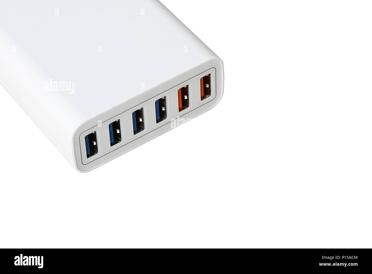 closeup of multiport fast charging station, isolated on white Stock ...